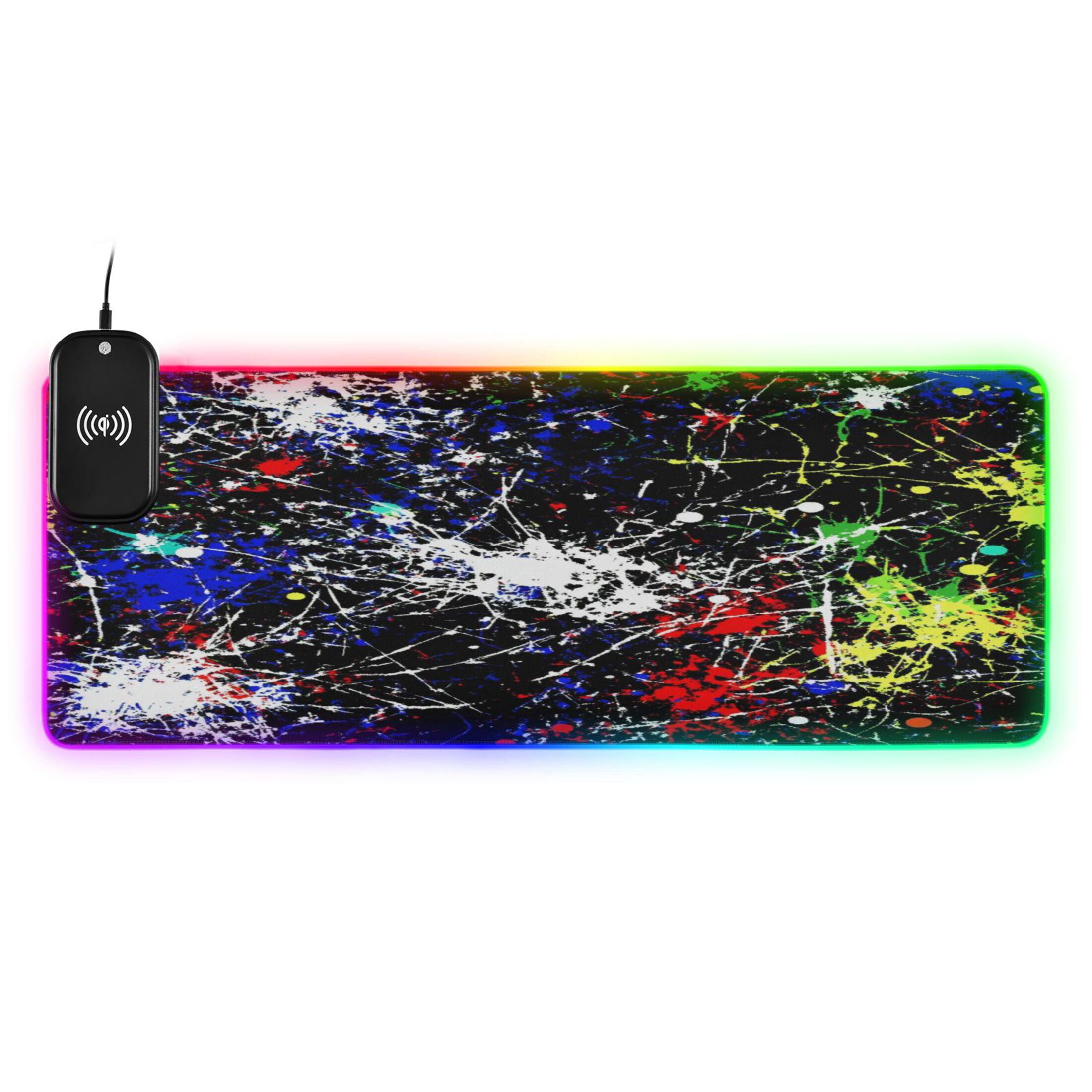 Colorful Splatter Pattern Large RGB Gaming Mouse Pad with Fast Wireless ...