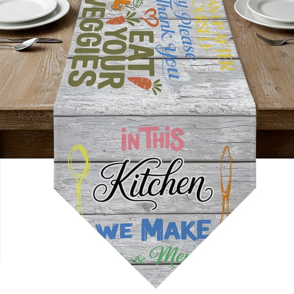 Colorful Spoon Knife Kitchen Table Runner Linen Burlap Table Runner 48 ...