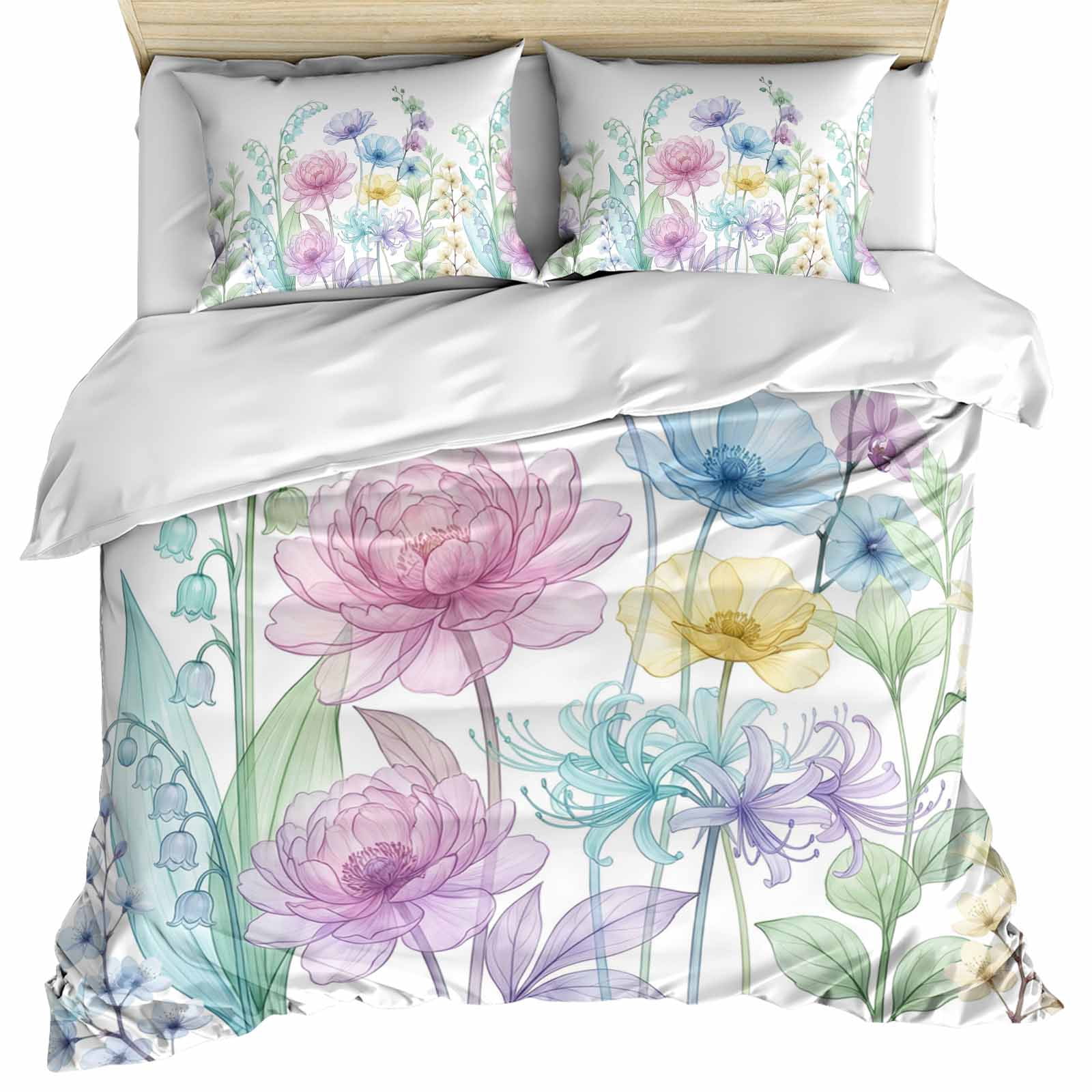 Colorful Spring Floral Bedding 3 Piece Duvet Cover Set California King ...