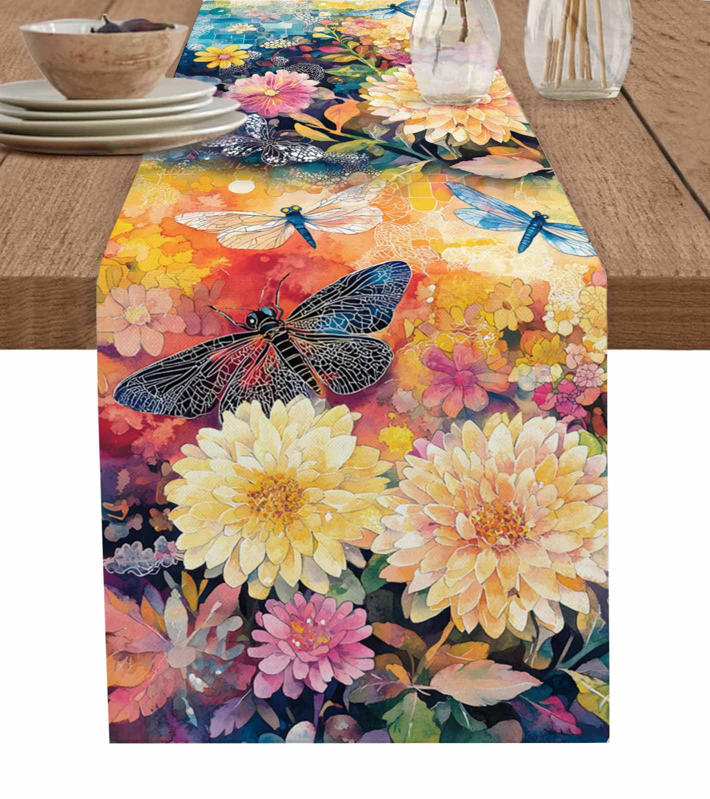 Colorful Spring Floral Burlap Cotton Table Runner 13x90 Inches Long ...
