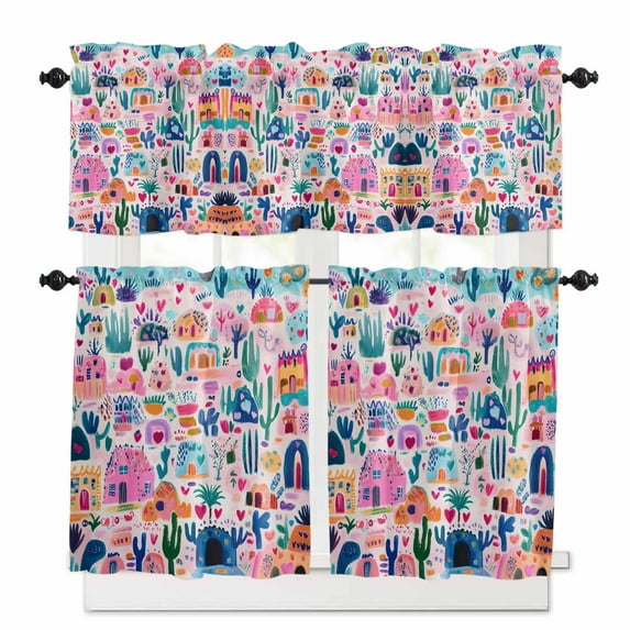Colorful Spring Floral Kitchen Curtains Valance and Tier Set Summer ...