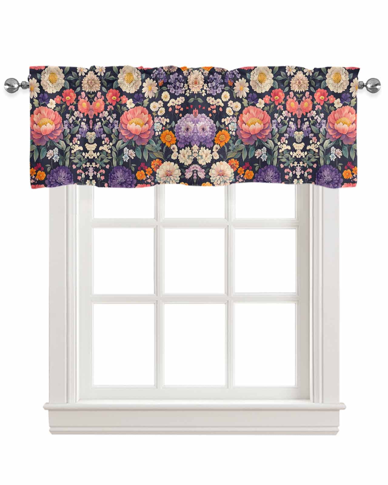 Colorful Spring Floral Kitchen Valances for Windows Farmhouse Linen ...
