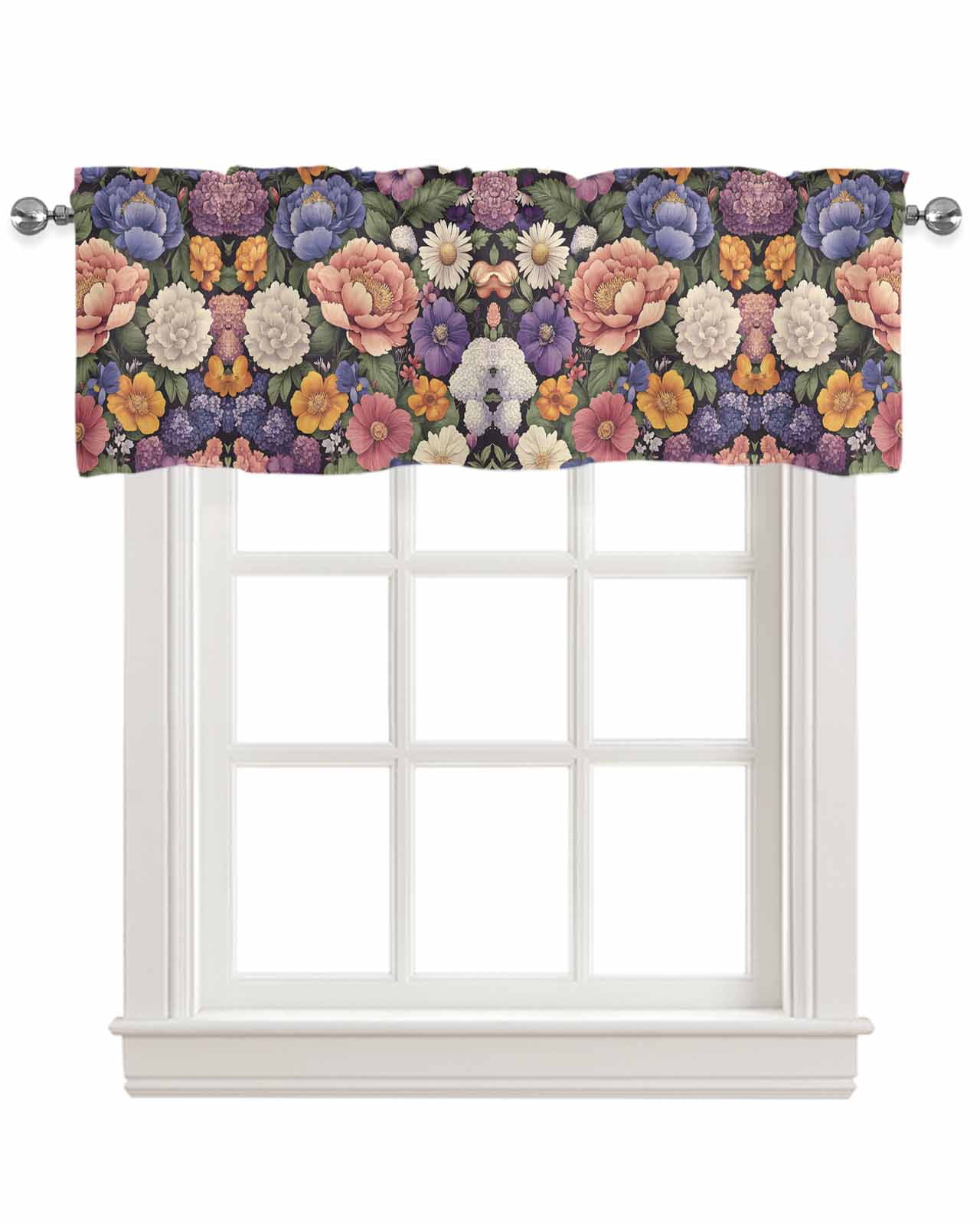 Colorful Spring Floral Kitchen Valances for Windows Farmhouse Linen ...