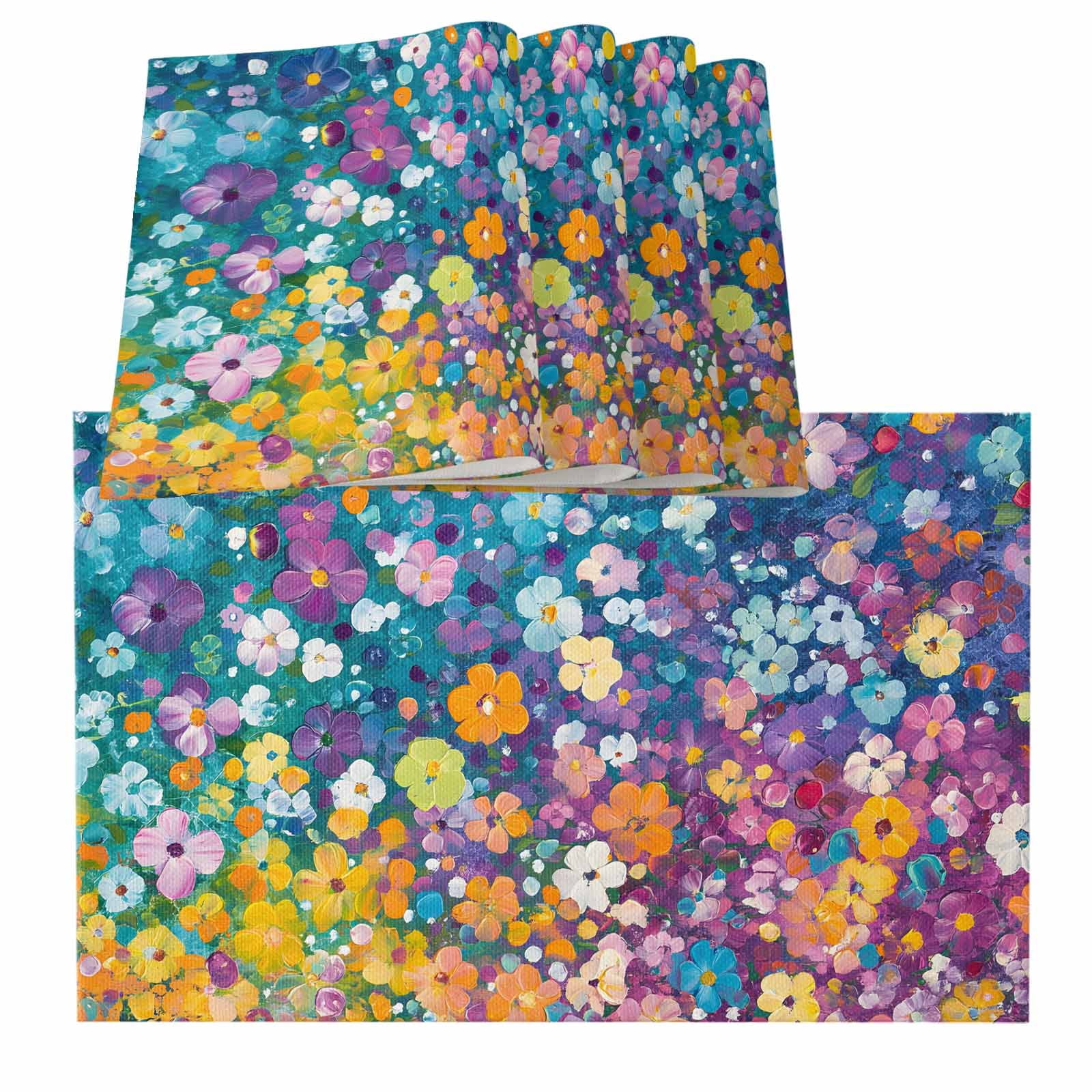 Colorful Spring Floral Placemats for Dinning Table Set of 6, Modern Oil ...