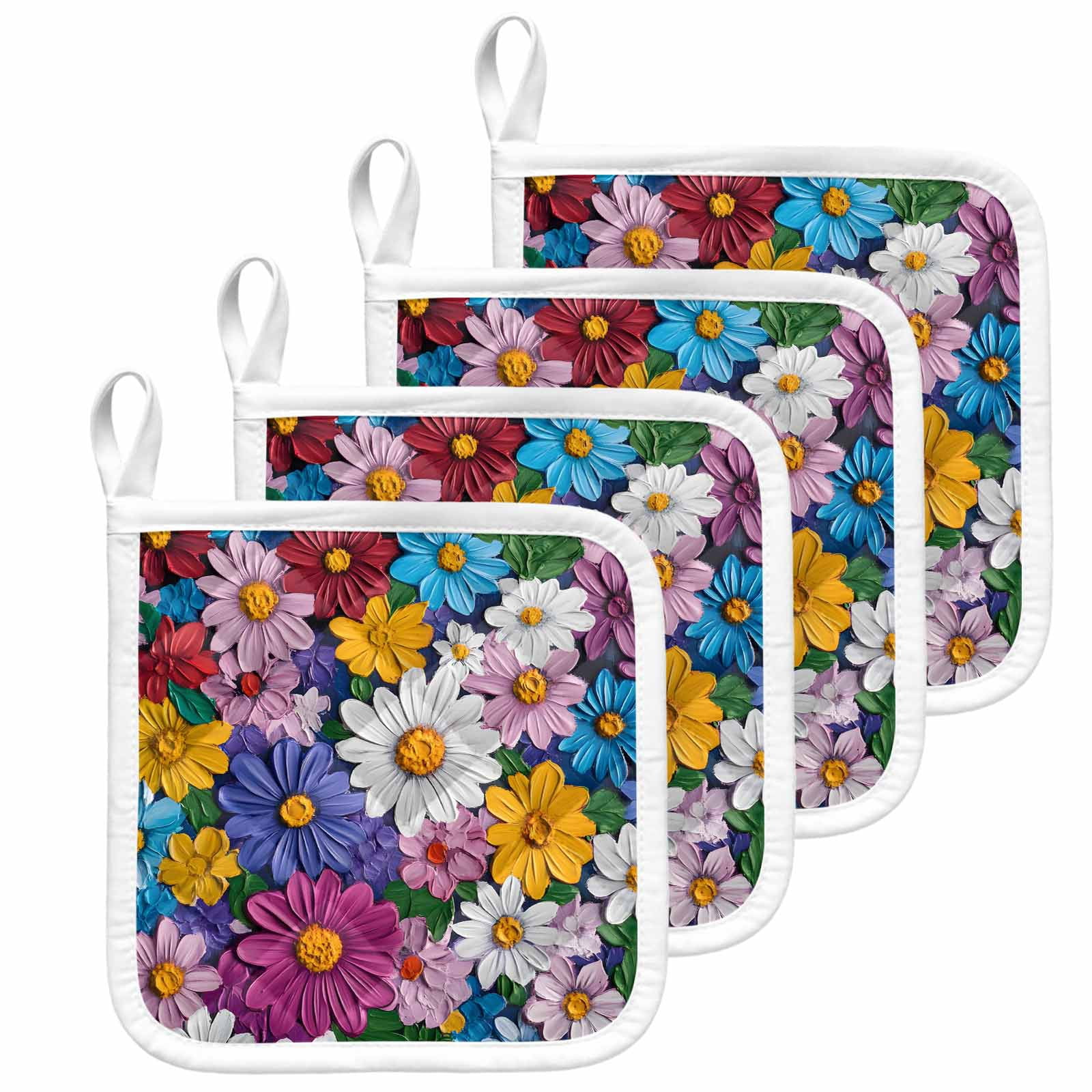 Colorful Spring Floral Pot Holders for Kitchen Heatproof Potholder, 4 ...
