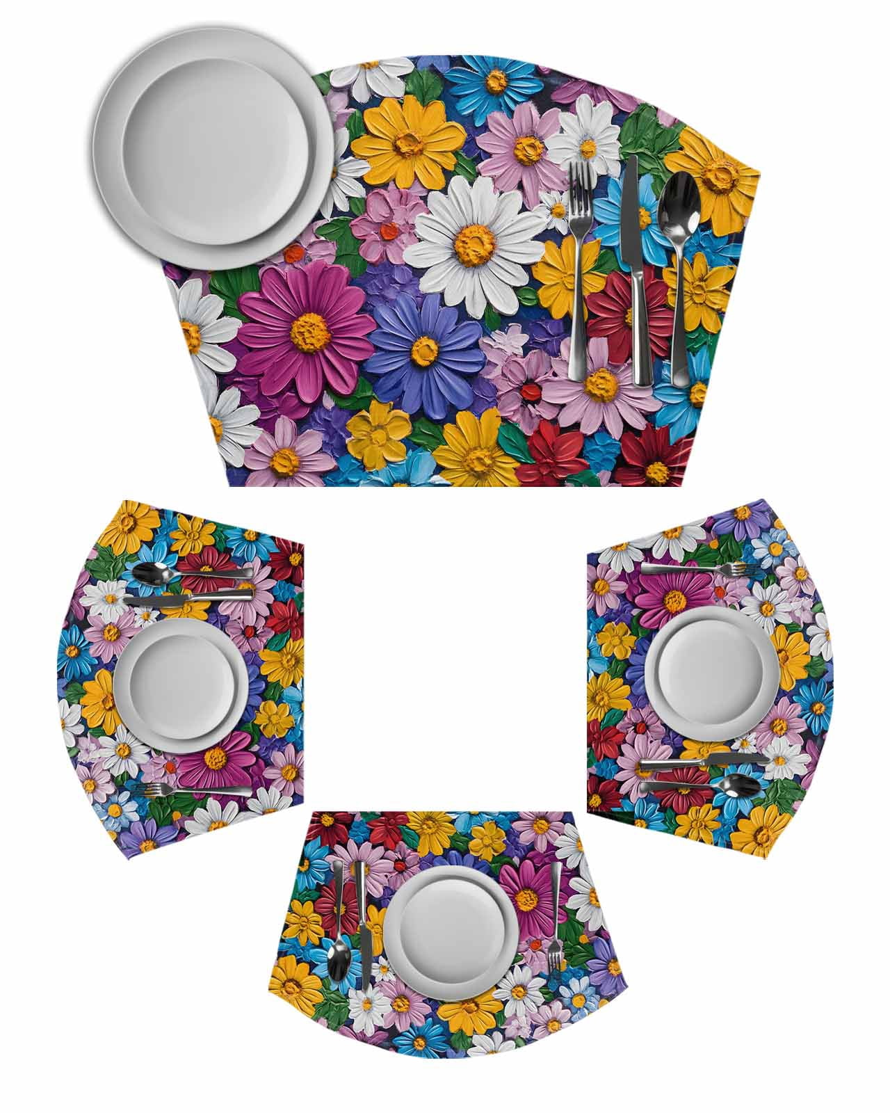 Colorful Spring Floral Round Placemats Set of 4, Modern Oil Painting ...