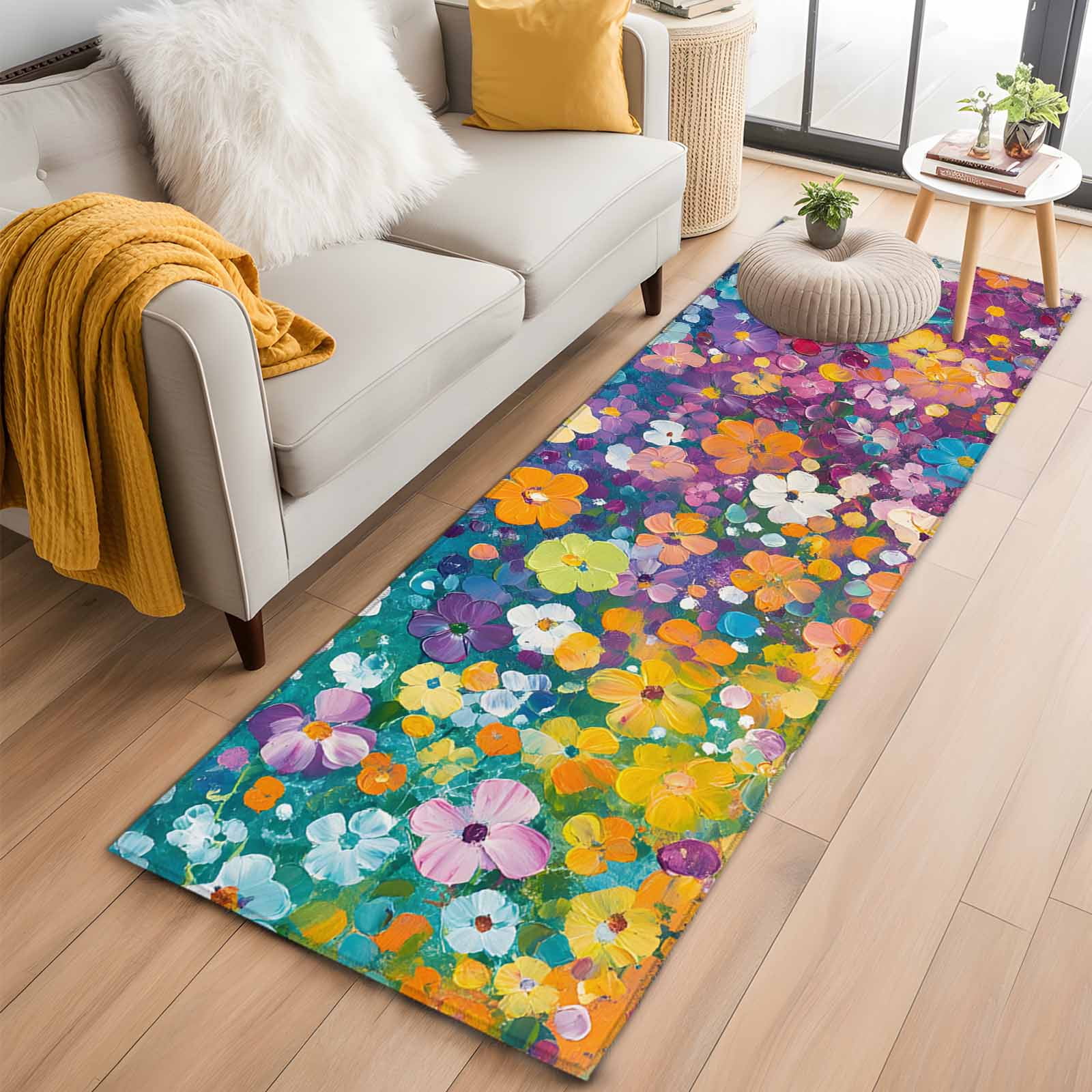 Colorful Spring Floral Runner Rug 2x6 FT,Non Slip Hallway Rugs,Modern ...