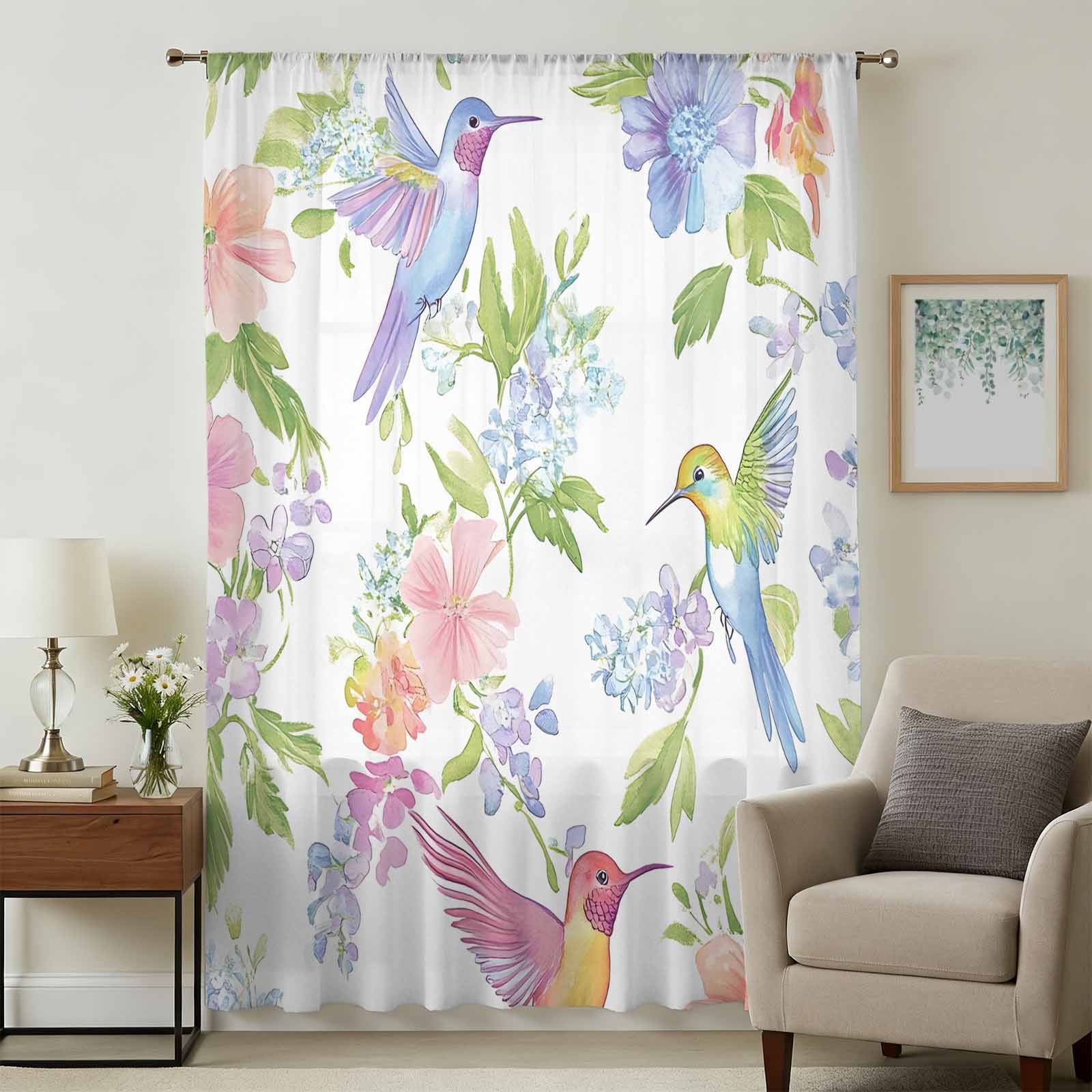 Colorful Spring Floral Sheer Curtains 45 Inches Long, Summer Flowers ...