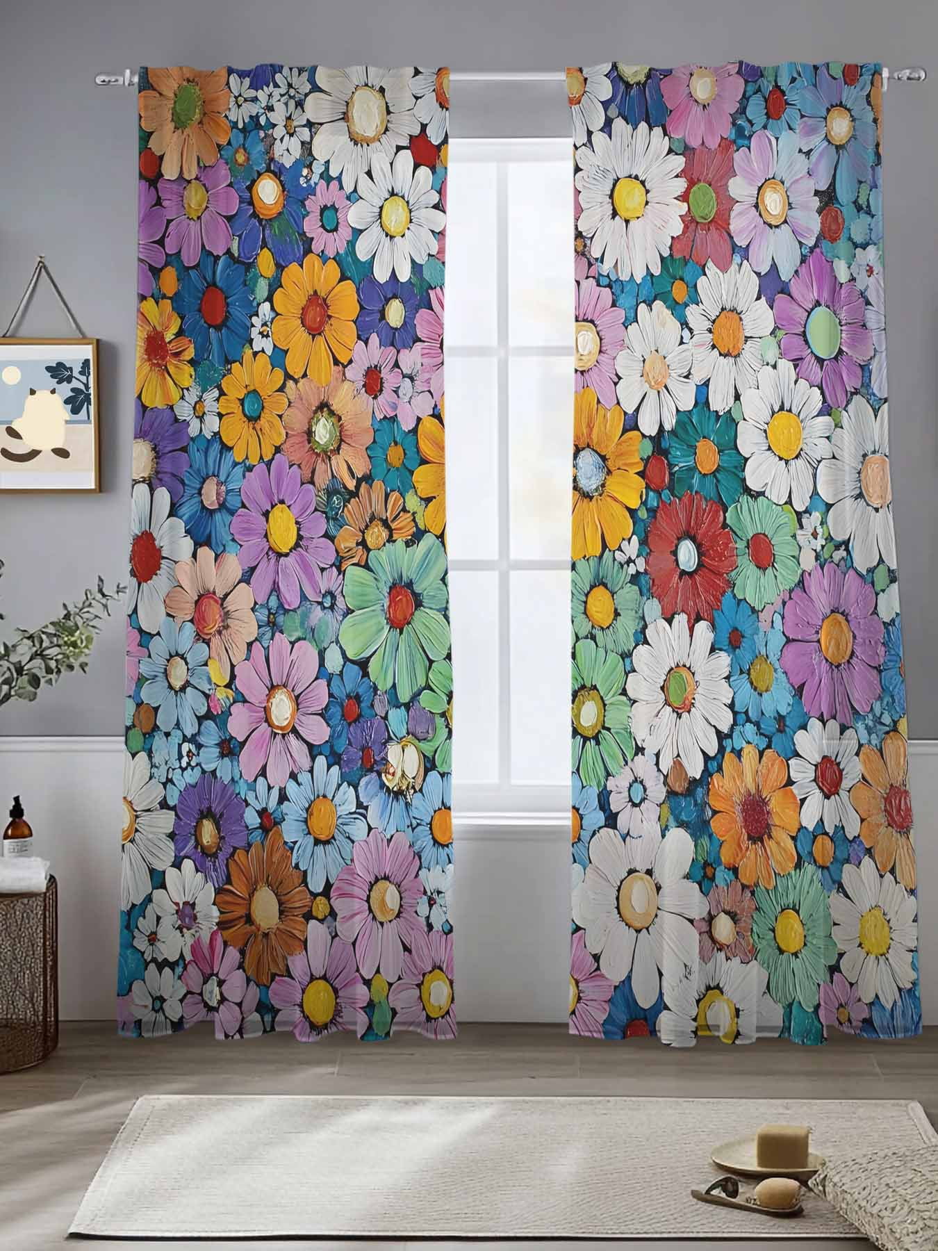 Colorful Spring Floral Sheer Curtains for Living Room Bedroom Oil ...