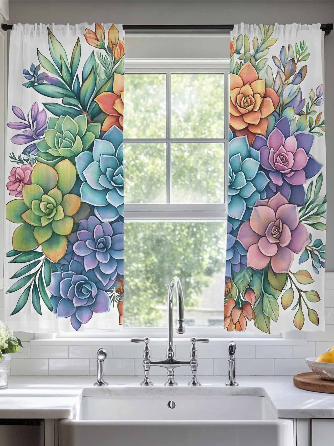 Colorful Spring Floral Sheer Curtains for Living Room Bedroom Summer ...