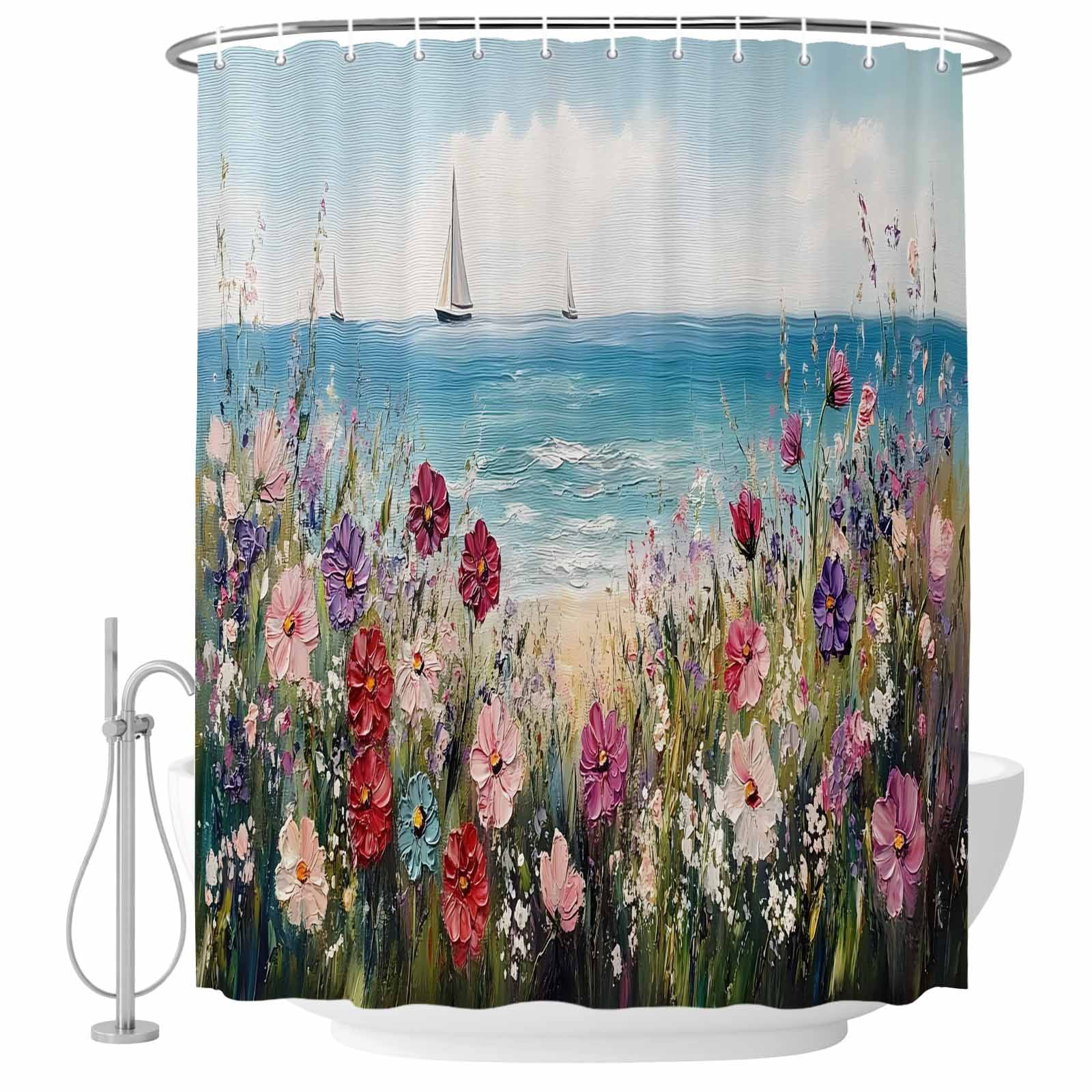 Colorful Spring Floral Shower Curtain Set - Long 72" x 84" Washable ...