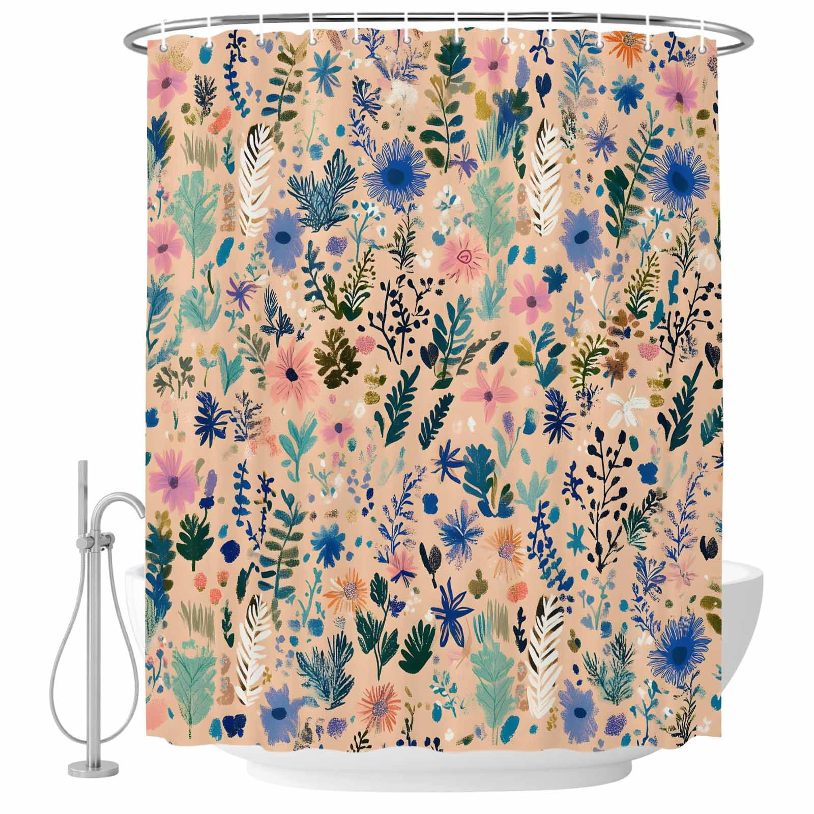 Colorful Spring Floral Shower Curtain Set - Small 36" x 72" Washable ...