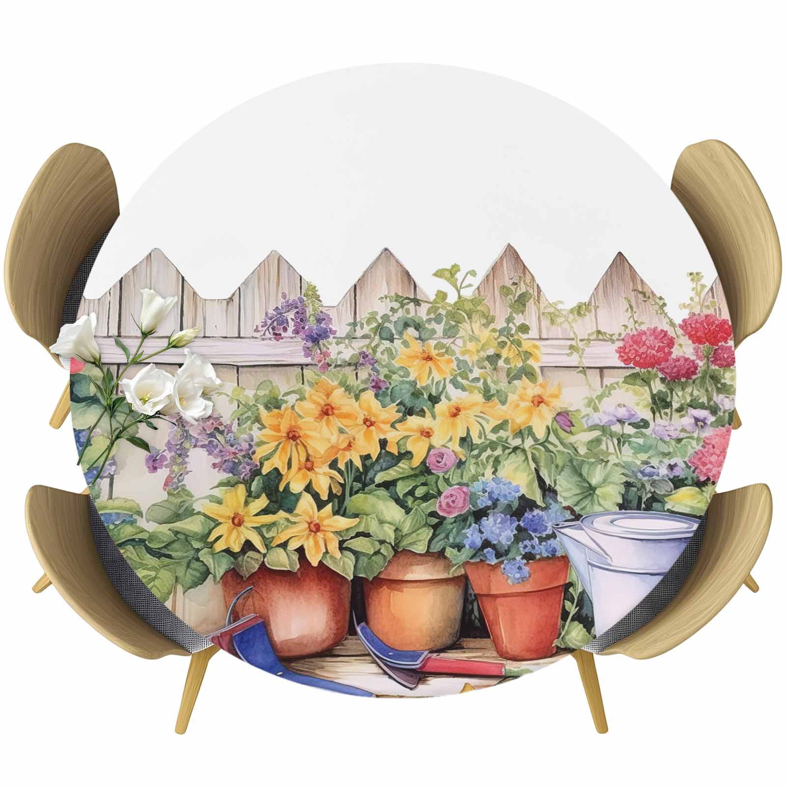 Colorful Spring Floral Table Cloth, Round Fitted Tablecloths with ...