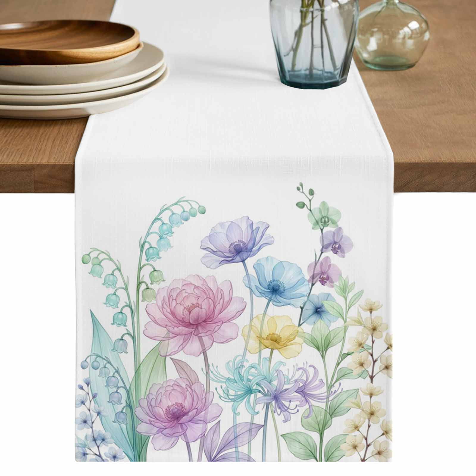 Colorful Spring Floral Table Runner 120 Inches, Farmhouse Flowers ...