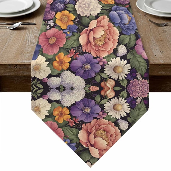 Colorful Spring Floral Table Runner Linen Burlap Table Runner 48 Inches ...