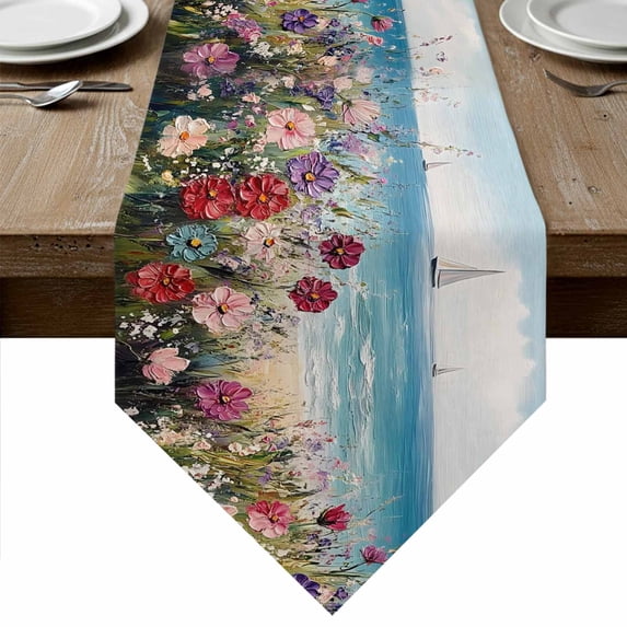 Colorful Spring Floral Table Runner Linen Burlap Table Runner 72 Inches ...