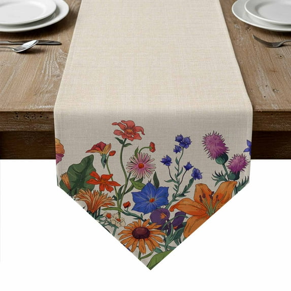 Colorful Spring Floral Table Runner Linen Burlap Table Runner 72 Inches ...