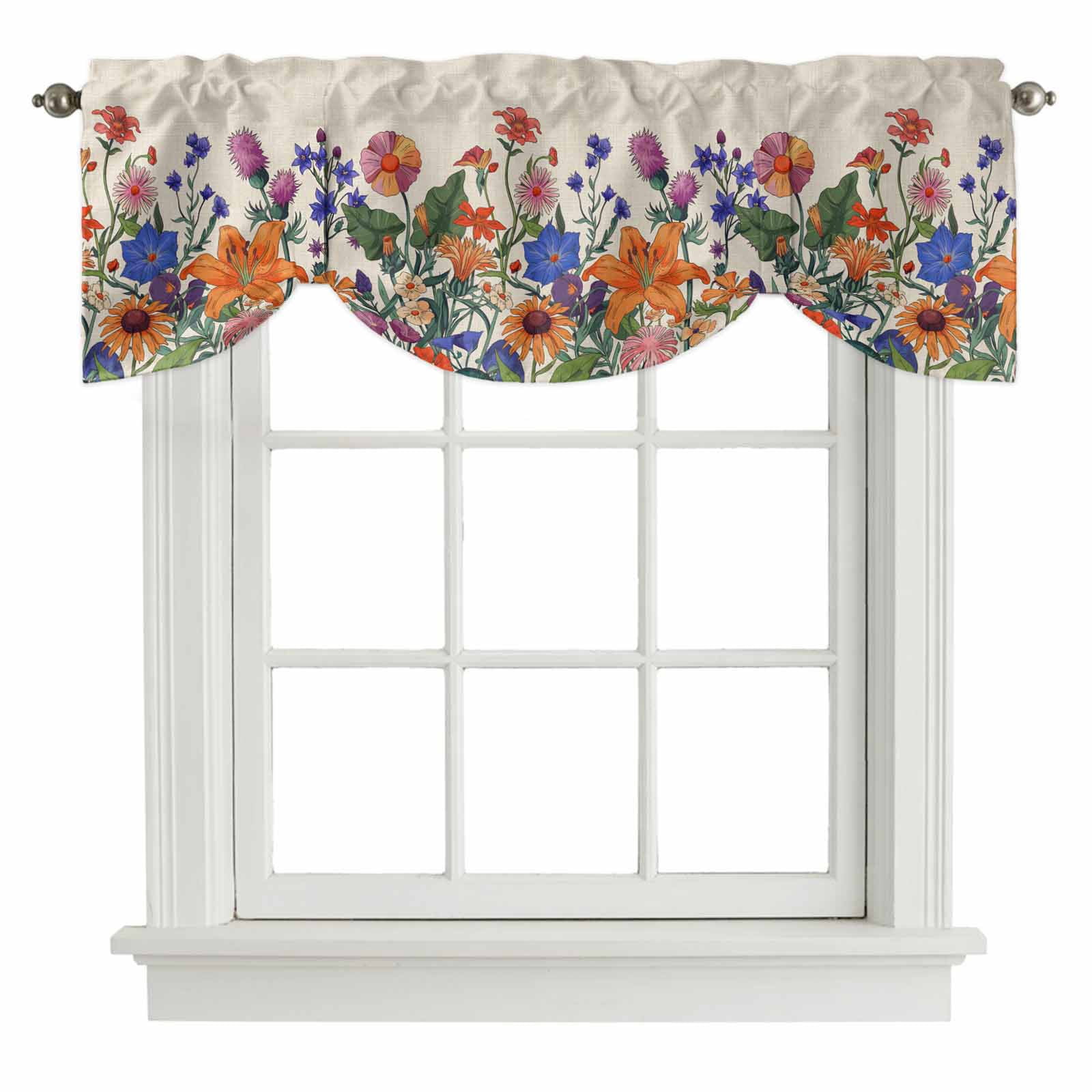 Colorful Spring Floral Tie Up Valance Curtains for Windows, Kitchen ...