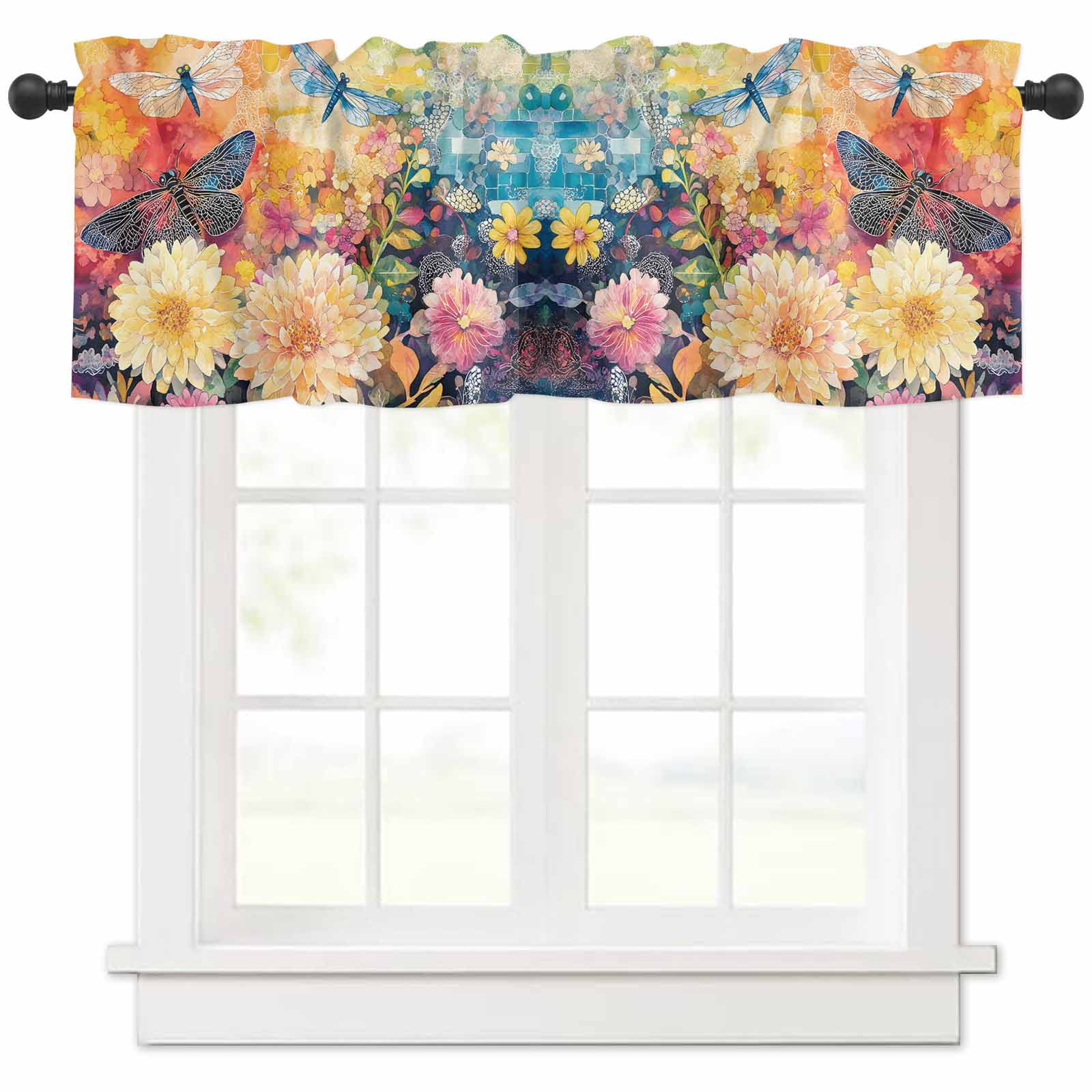 Colorful Spring Floral Valances for Windows Farmhouse Kitchen Curtains ...