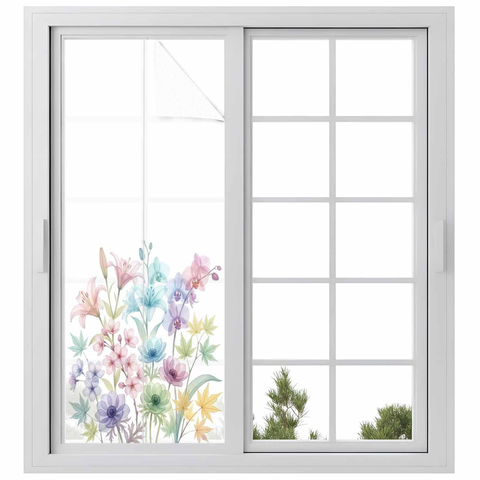 Colorful Spring Floral Window Privacy Film, Farmhouse Flowers Modern ...