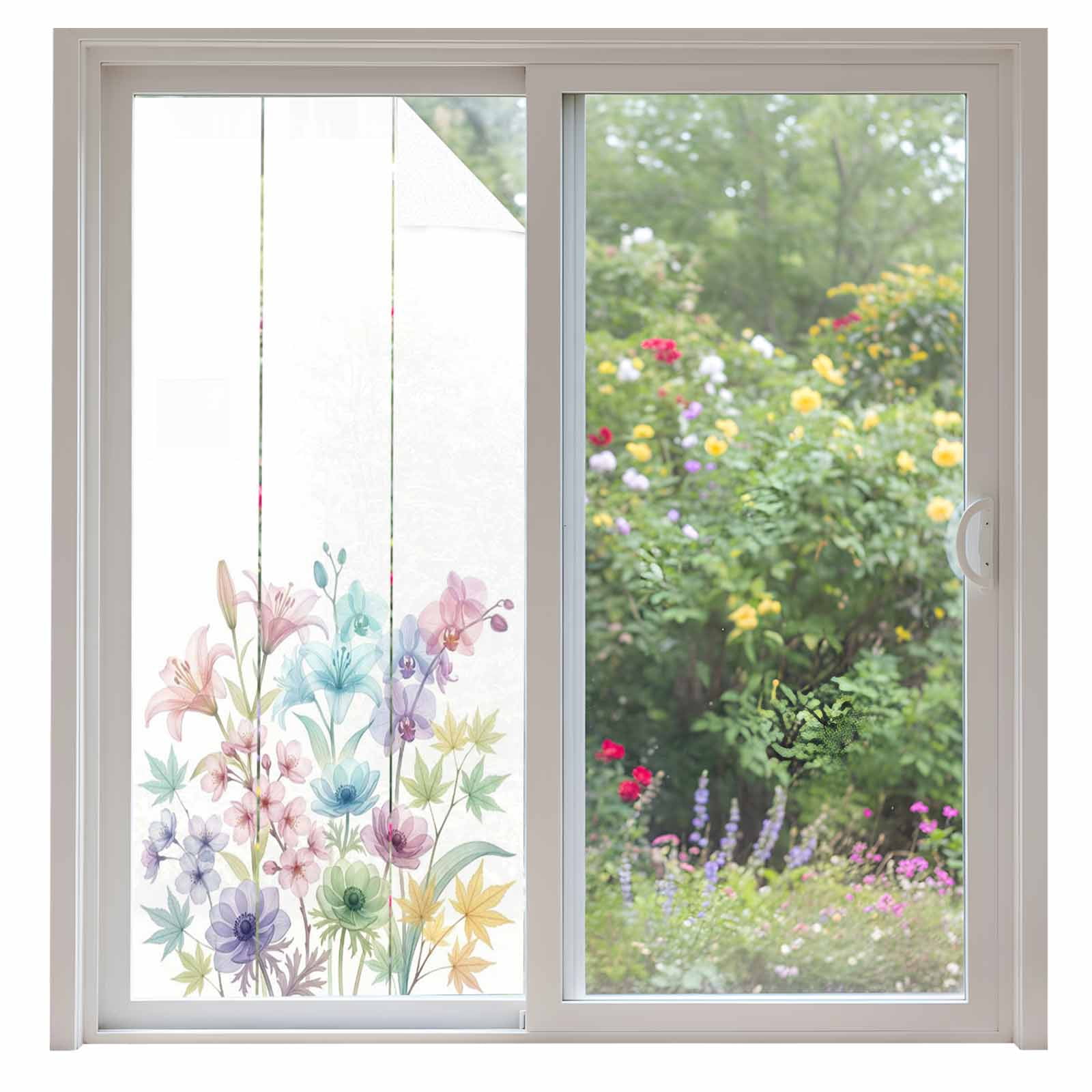 Colorful Spring Floral Window Privacy Film, Farmhouse Flowers Modern ...