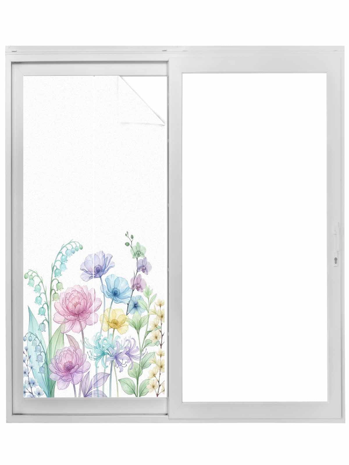 Colorful Spring Floral Window Privacy Film, Farmhouse Flowers Modern ...