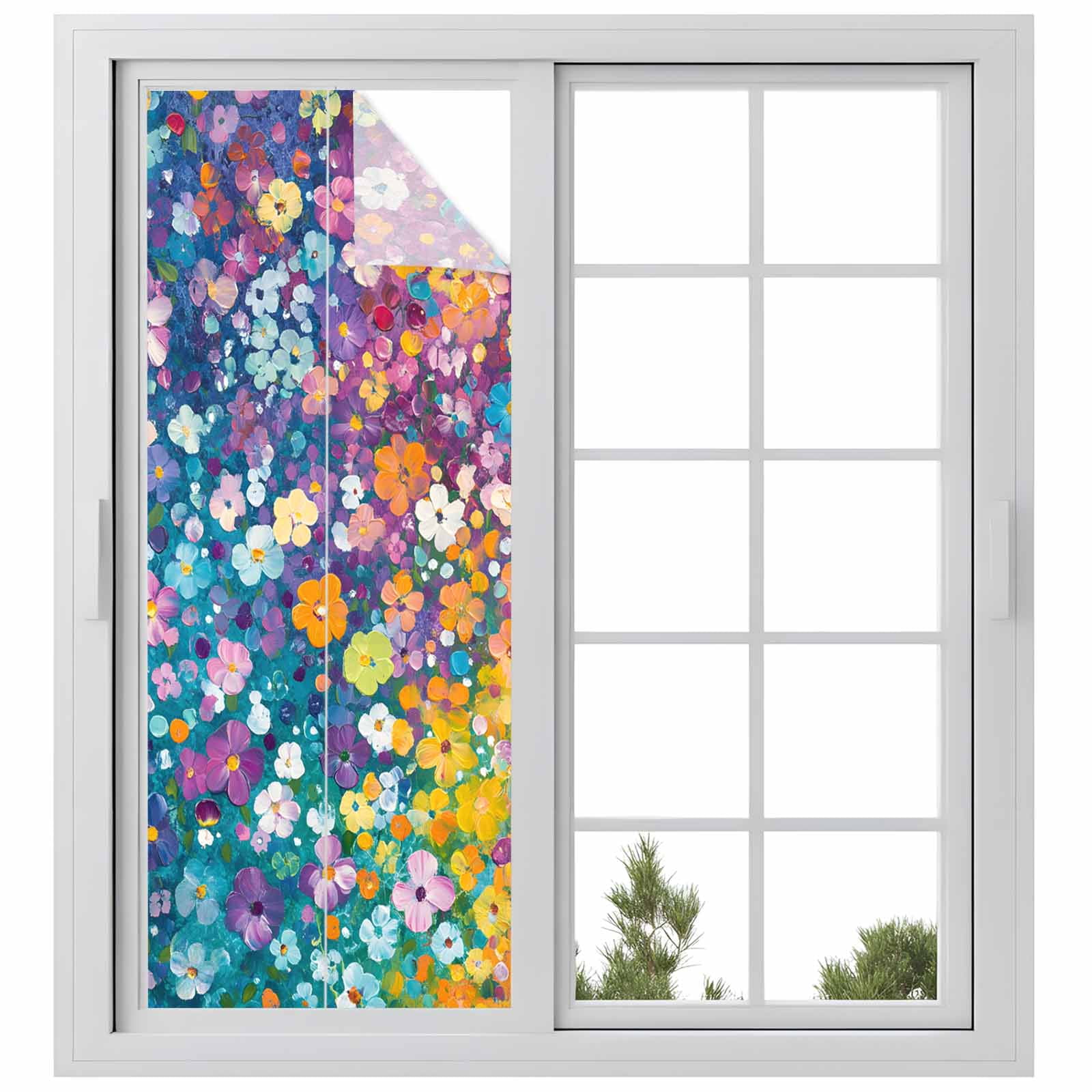 Colorful Spring Floral Window Privacy Film, Modern Oil Painting ...