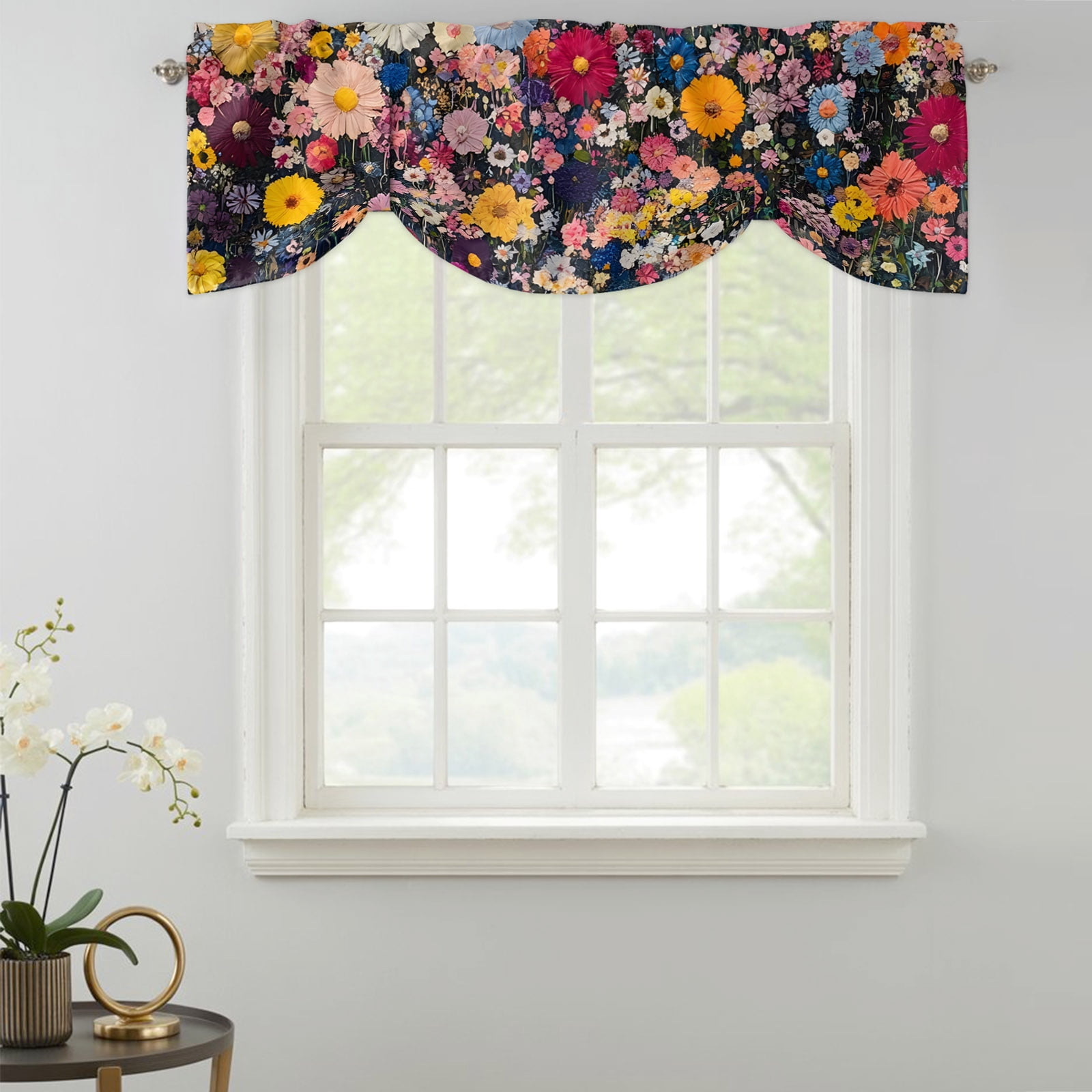 Colorful Spring Florals Tie Up Valances Curtain, Retro Pastoral Style ...