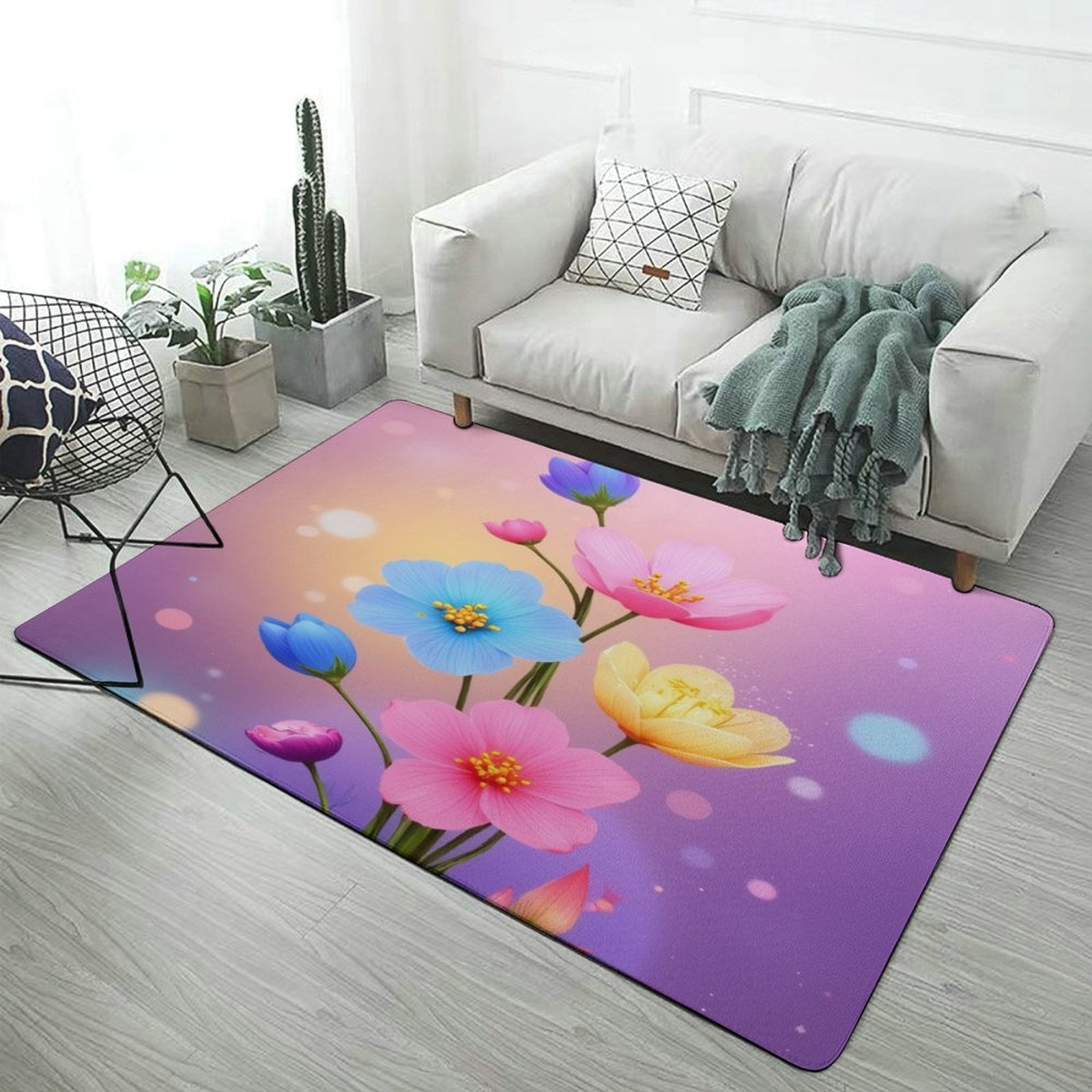 Colorful Spring Flowers Carpet Style Living Room Bedroom Rug Soft ...