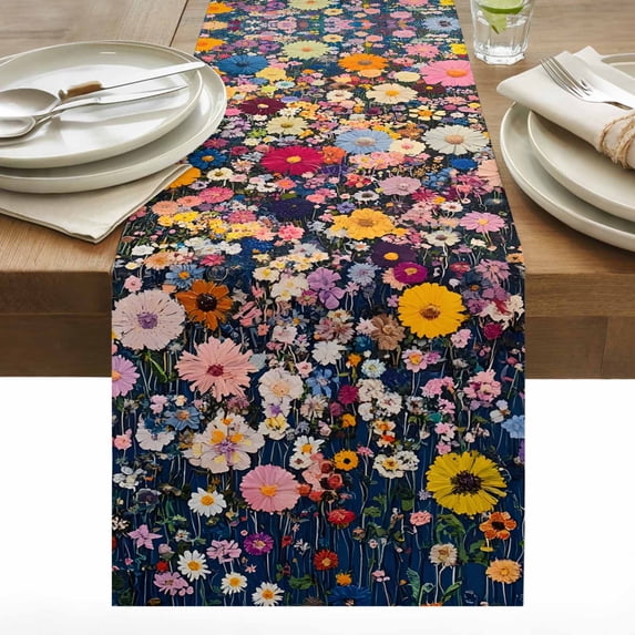 Colorful Spring Flowers Cotton Linen Table Runner Retro Pastoral Style ...
