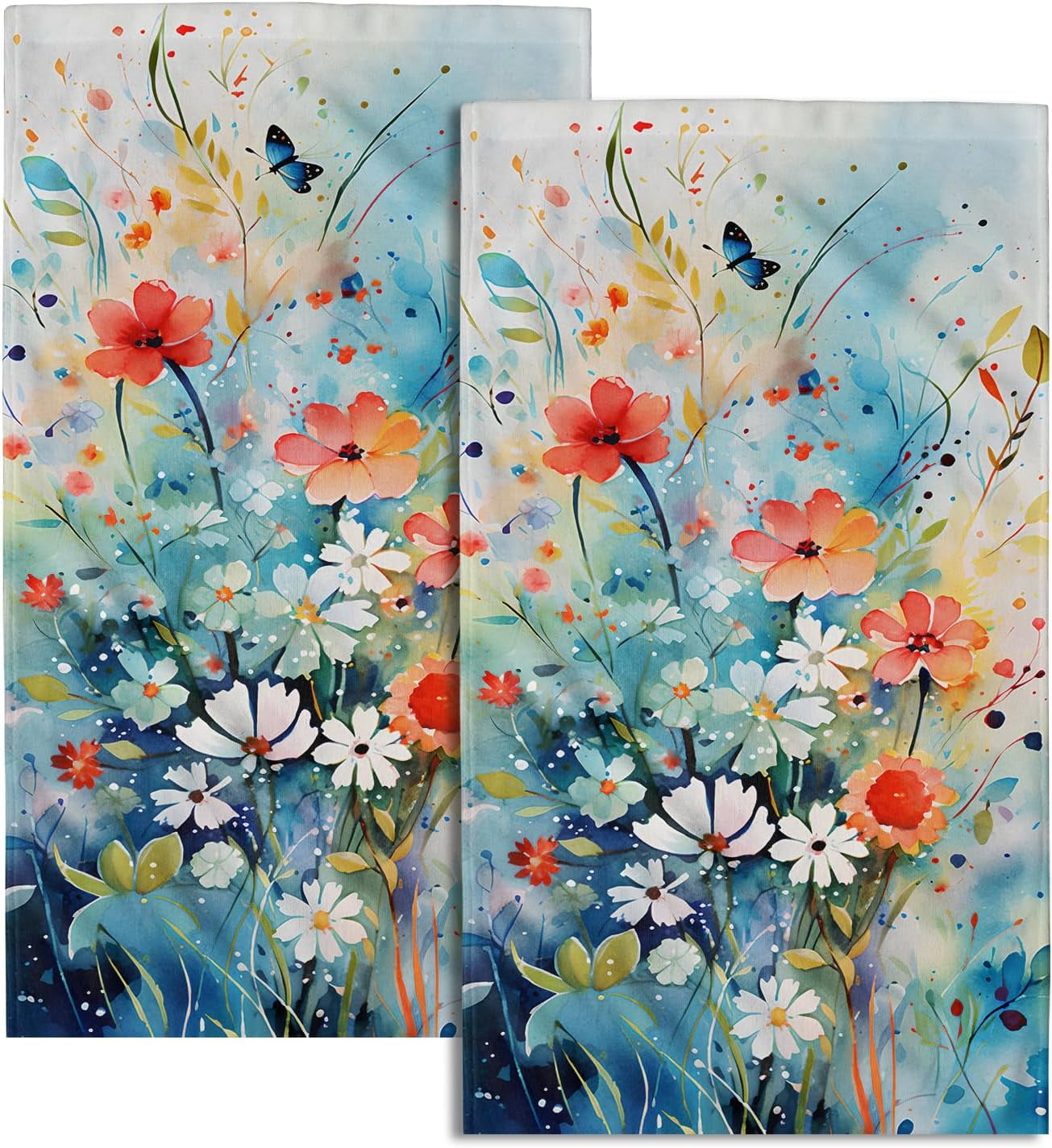 Colorful Spring Flowers Hand Towels - Floral Kitchen Dish Towels Set of ...