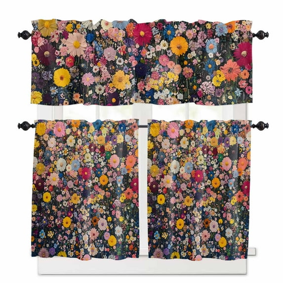 Colorful Spring Flowers Kitchen Curtains Valances and Tiers Set of 3 ...