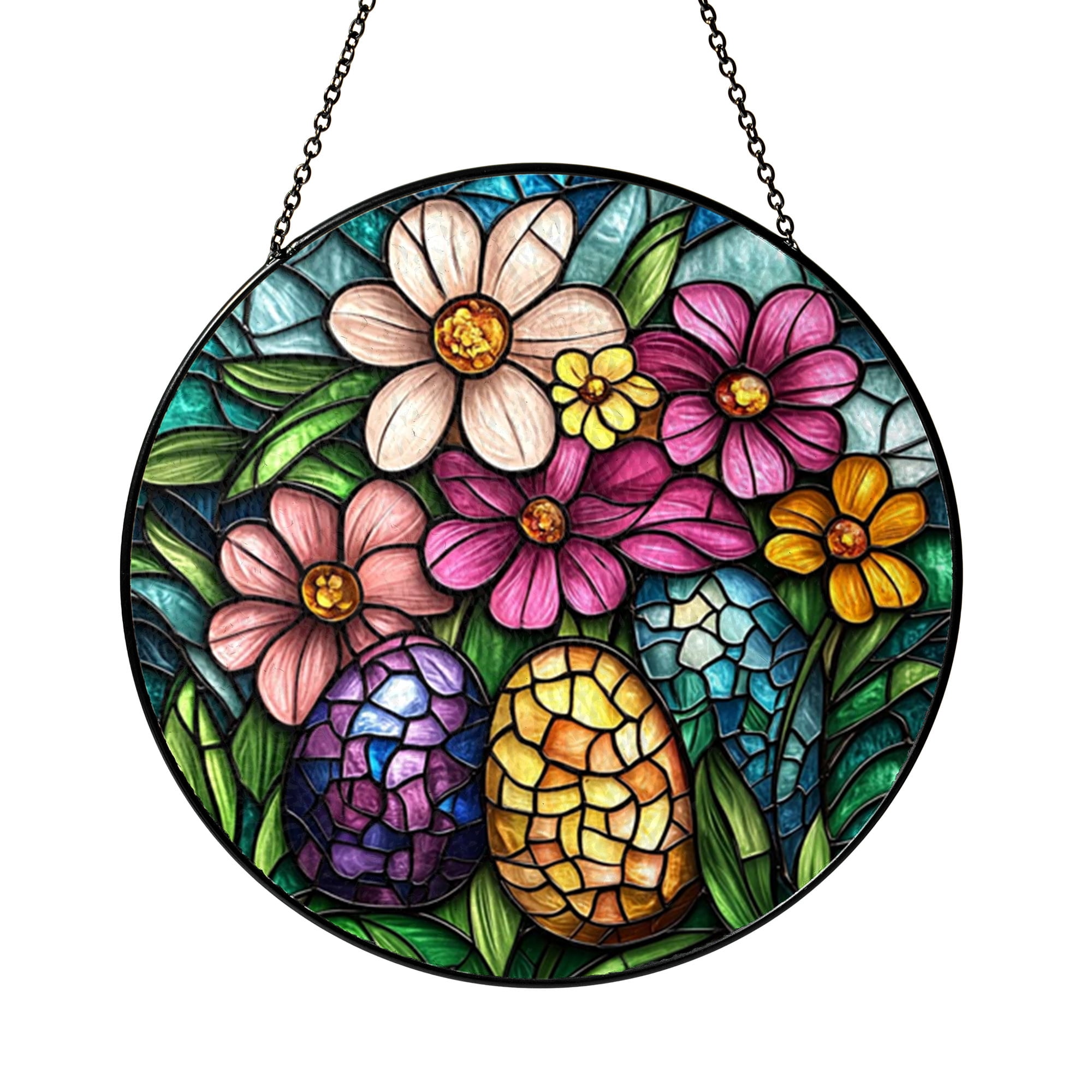 Colorful Spring Flowers Stained Glass Suncatcher Window Hanging Decor ...