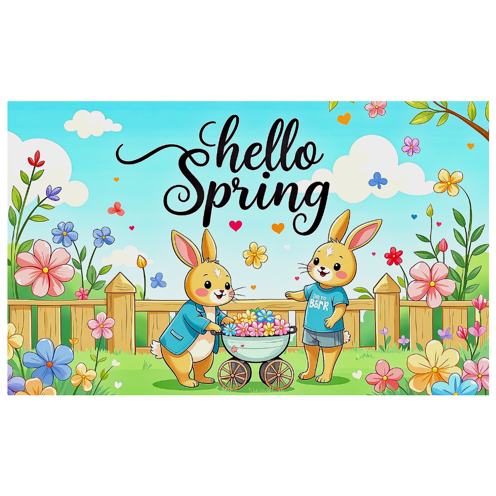 Colorful Spring Themed Banner with Bunny Flowers and Butterflies ...