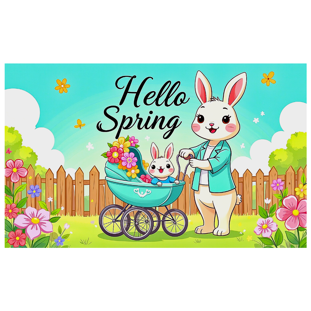 Colorful Spring Themed Banner with Bunny Flowers and Butterflies ...