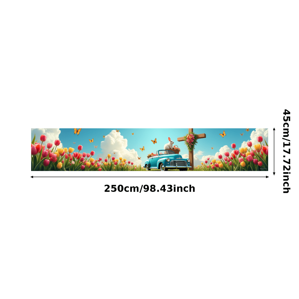 Colorful Spring Themed Banners with Bunny Car Cross and Flower Basket ...