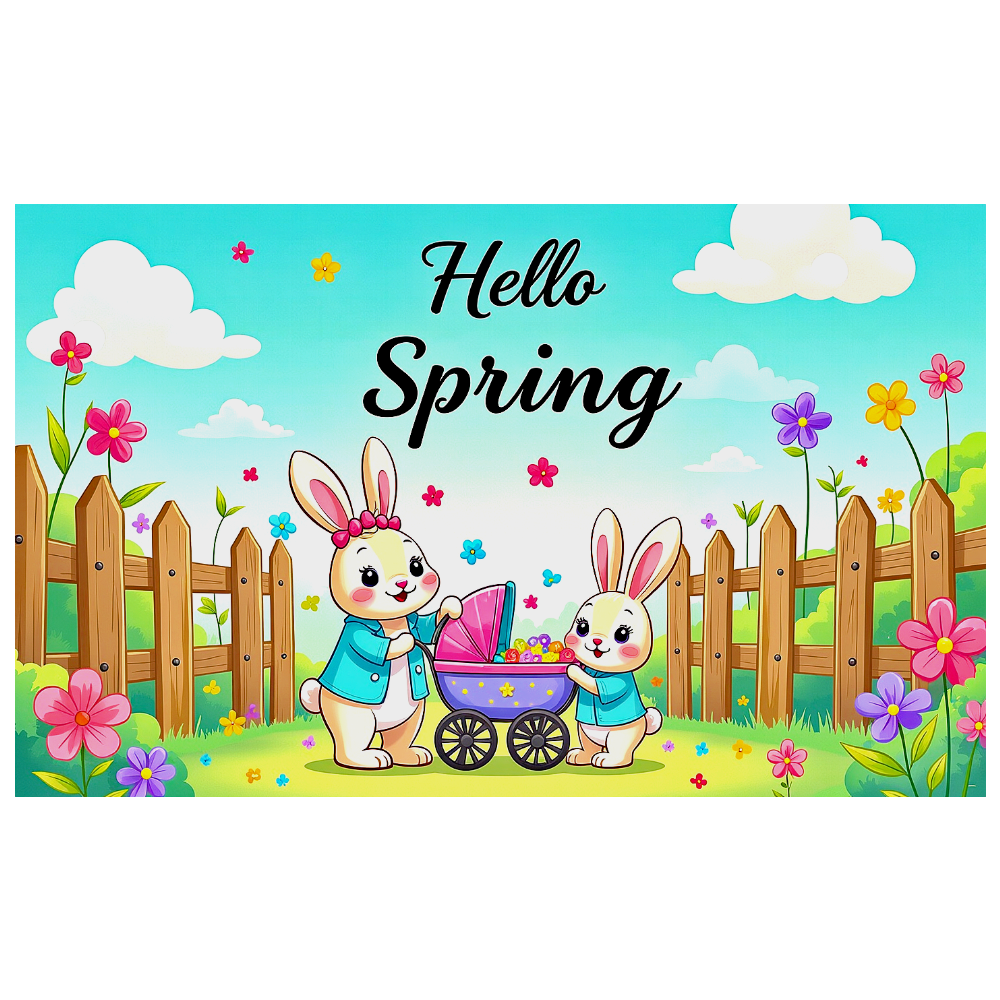 Colorful Spring Themed Bunny and Flower Background Banner, Decorations ...