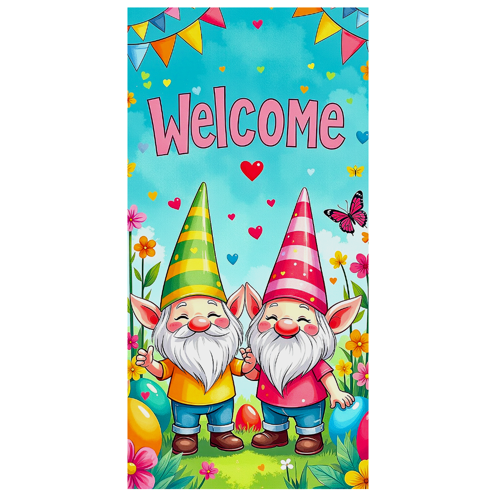 Colorful Spring Themed Welcome Banner with Gnomes Butterflies and Eggs ...