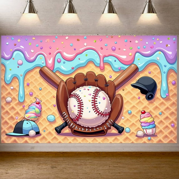 Colorful Sprinkles Baseball Banner Waffle Texture Sports Display Ice ...