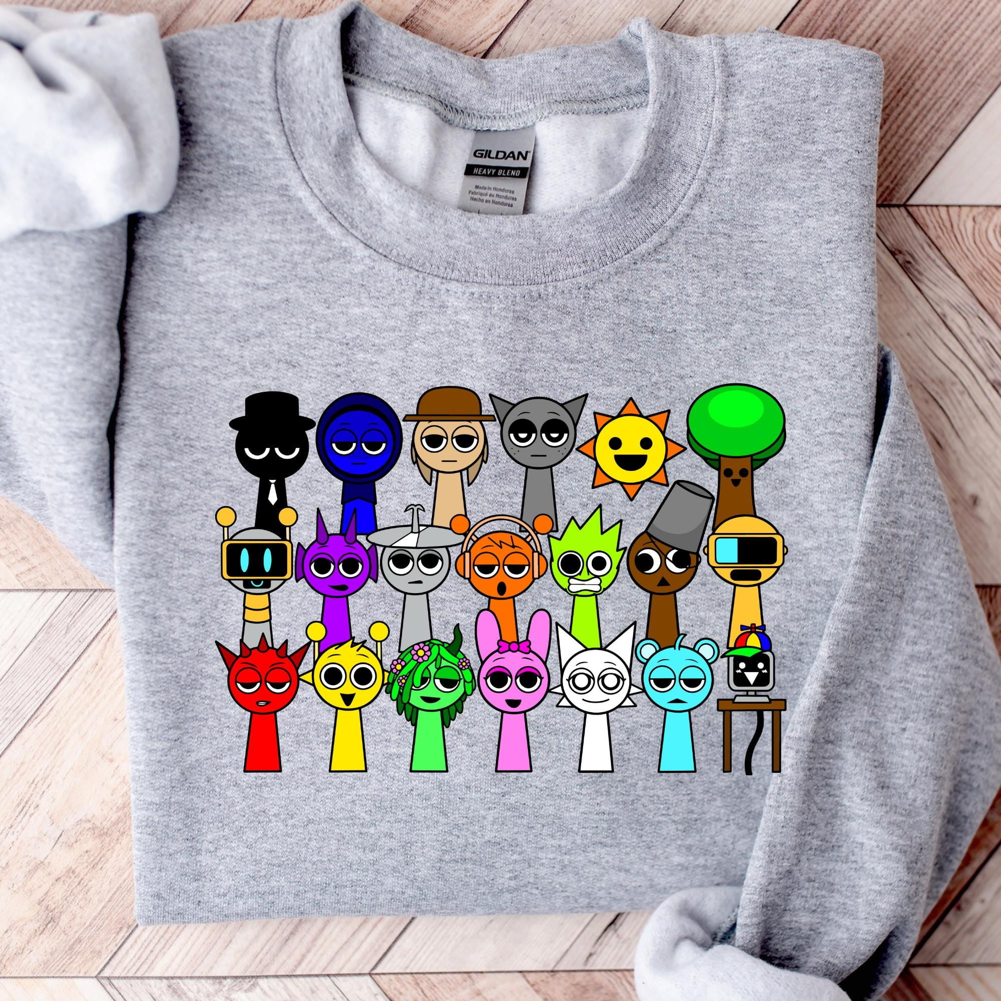 Colorful Sprunki Kids Tee, All 20 Sprunki, All Sprunki Faces, Fun ...