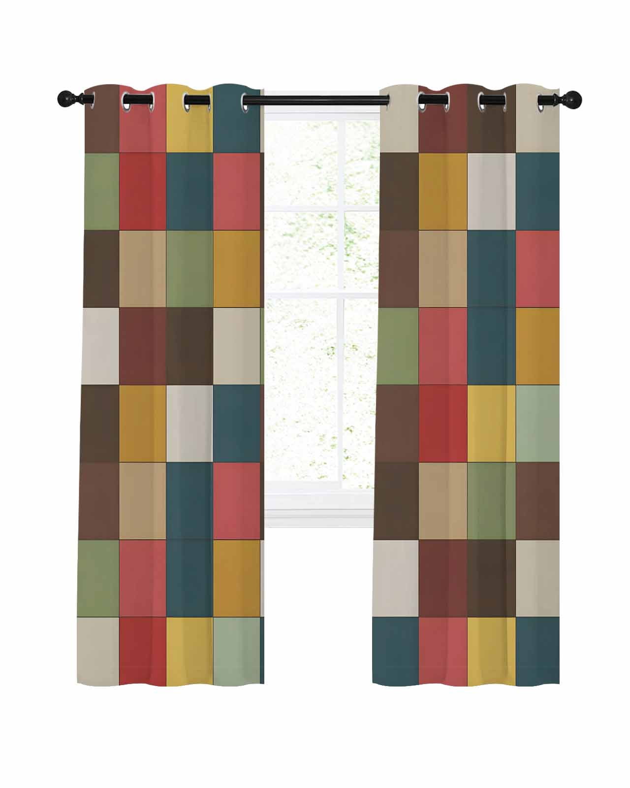 Colorful Square Patchwork Blackout Curtains 72 Inch Length Color Block ...