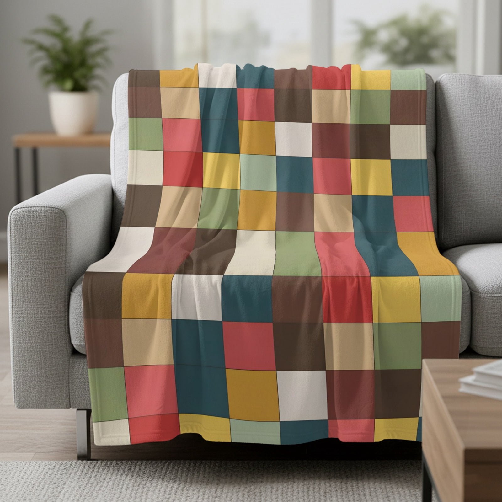 Colorful Square Patchwork Fleece Throw Blanket Color Block Abstract ...