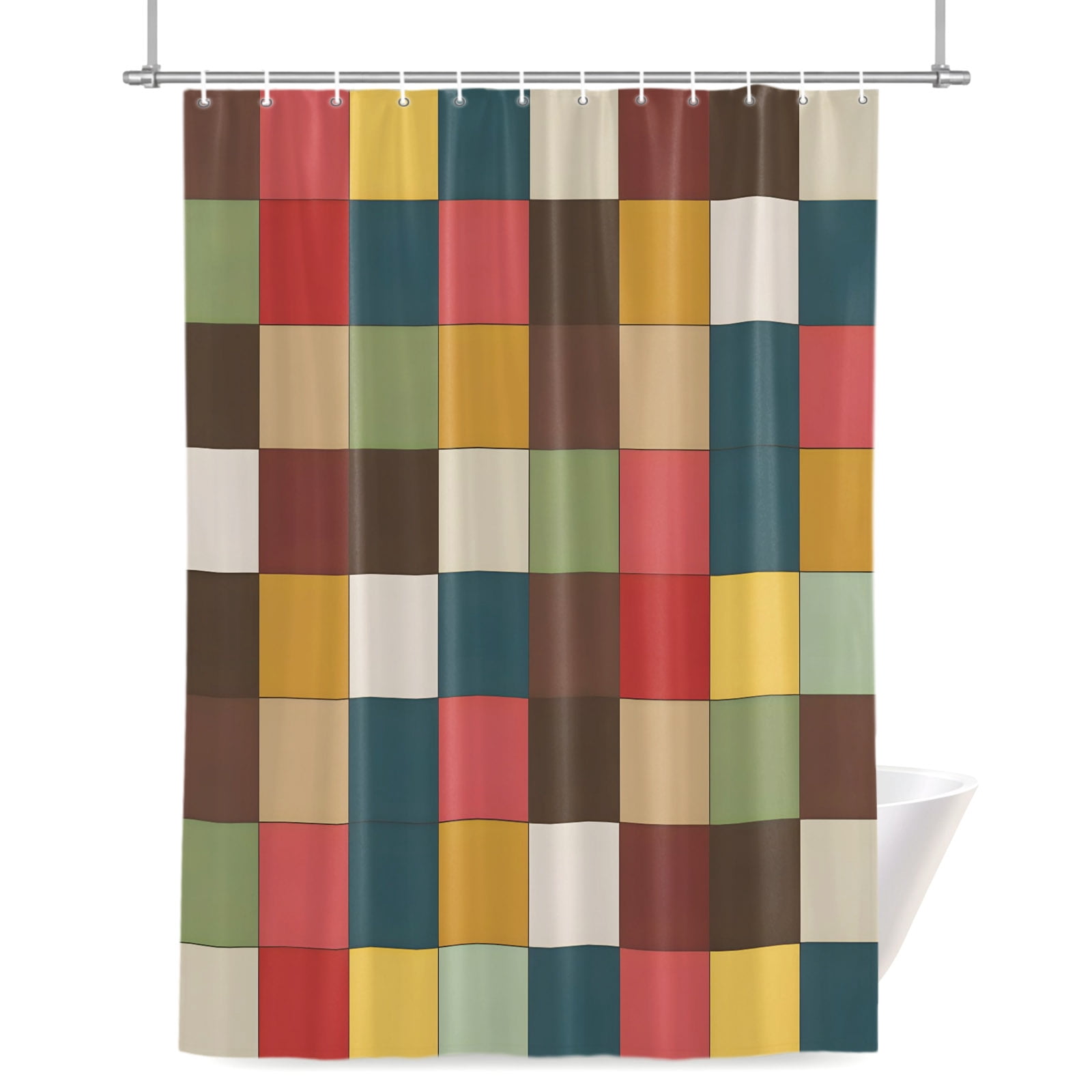 Colorful Square Patchwork Shower Curtain, Color Block Abstract Modern ...