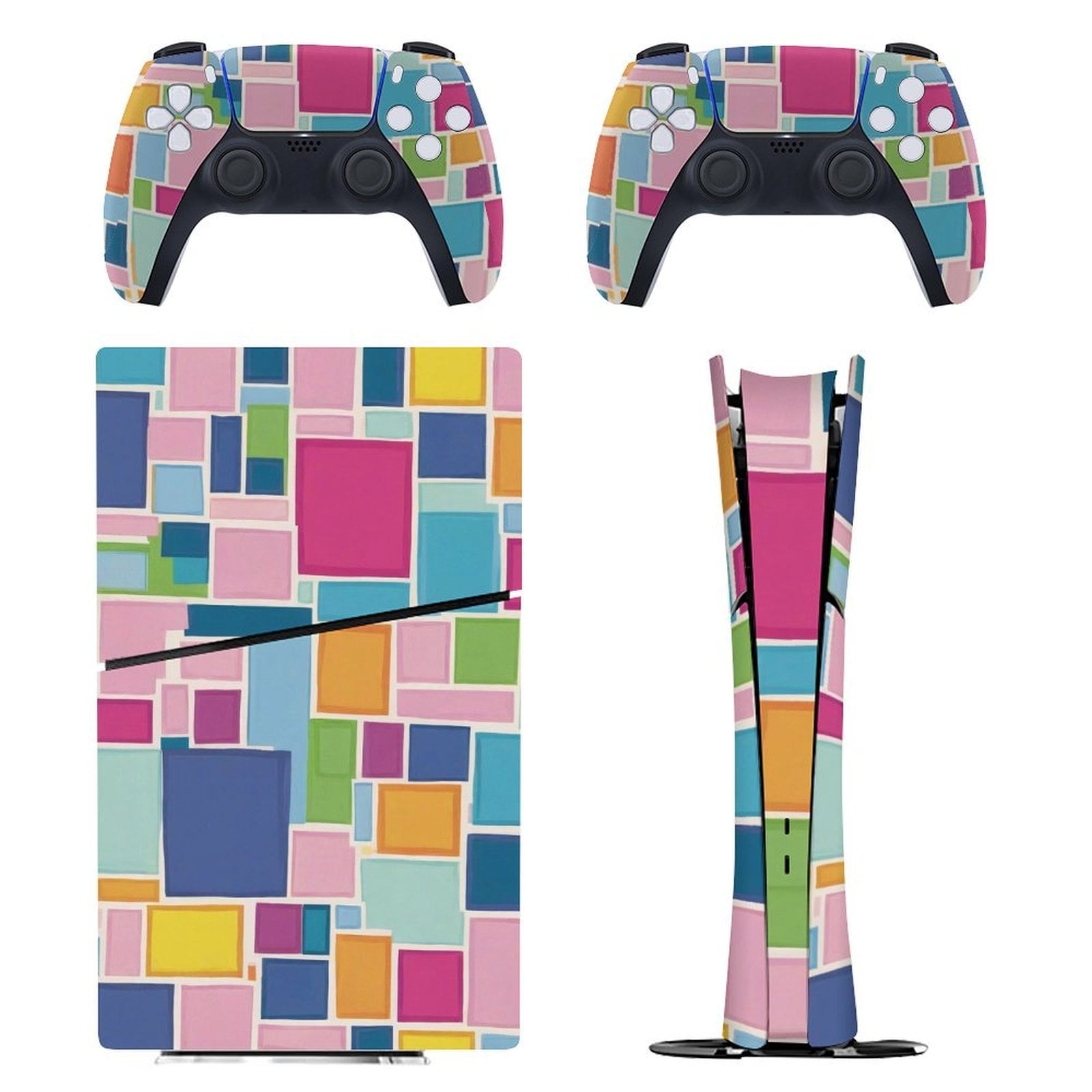 Colorful Squares Console Skin Bundle for PS5 Pro Slim Disc & Digital ...