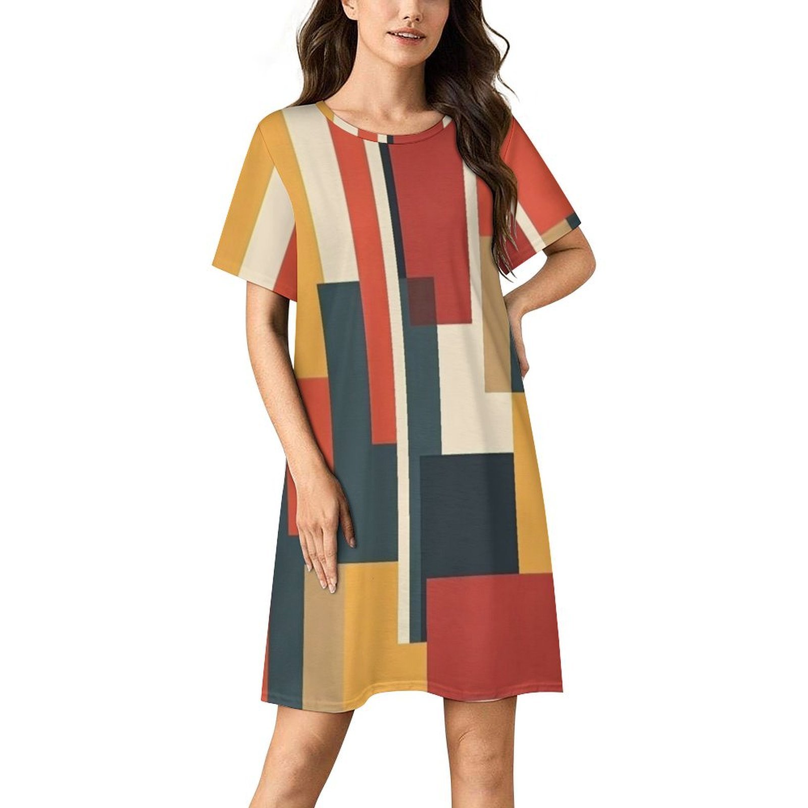 Colorful Squares Geometric Modern Art Women Nightgown Sleepwear Short ...