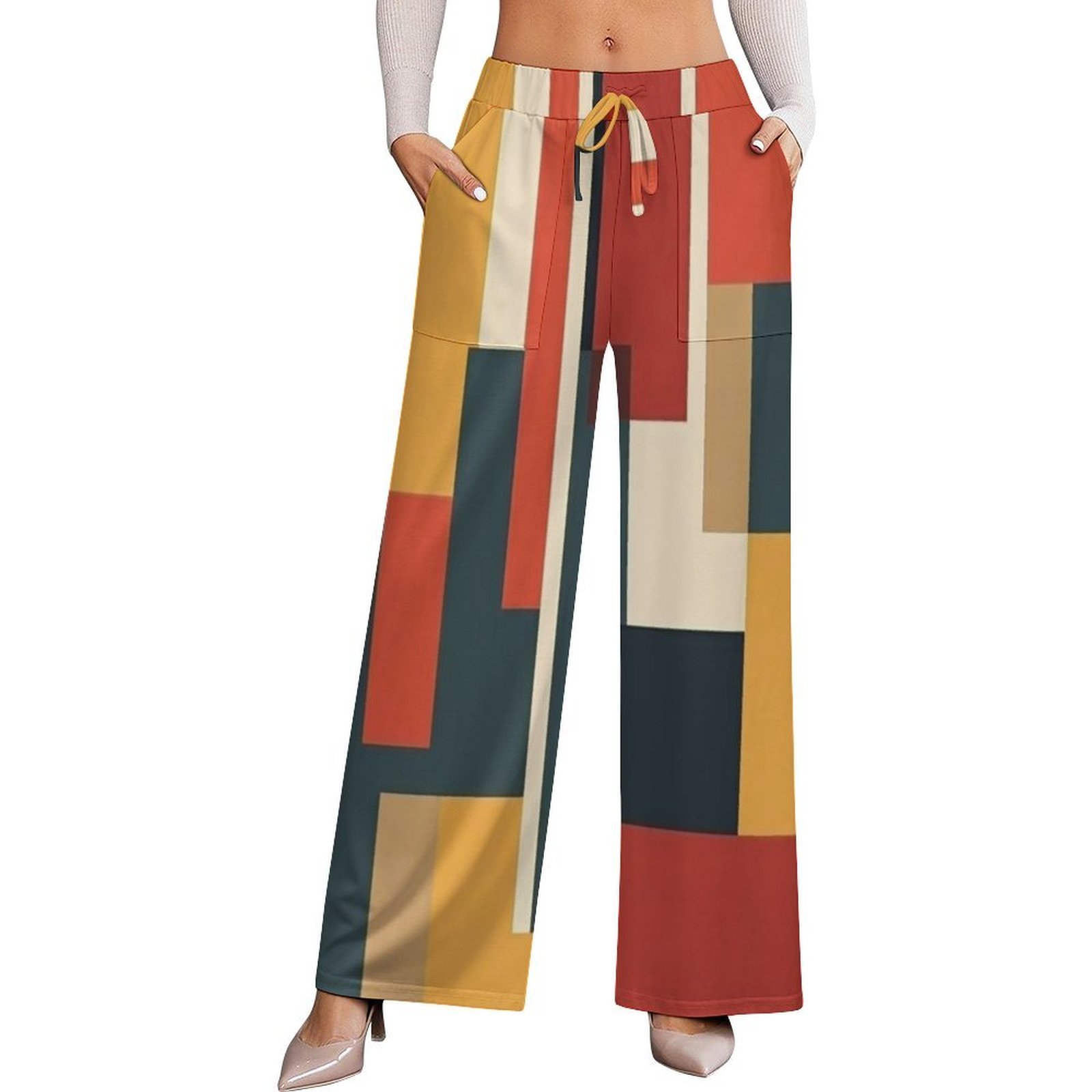 Colorful Squares Geometric Modern Art Women's Casual Wide Leg Pants ...