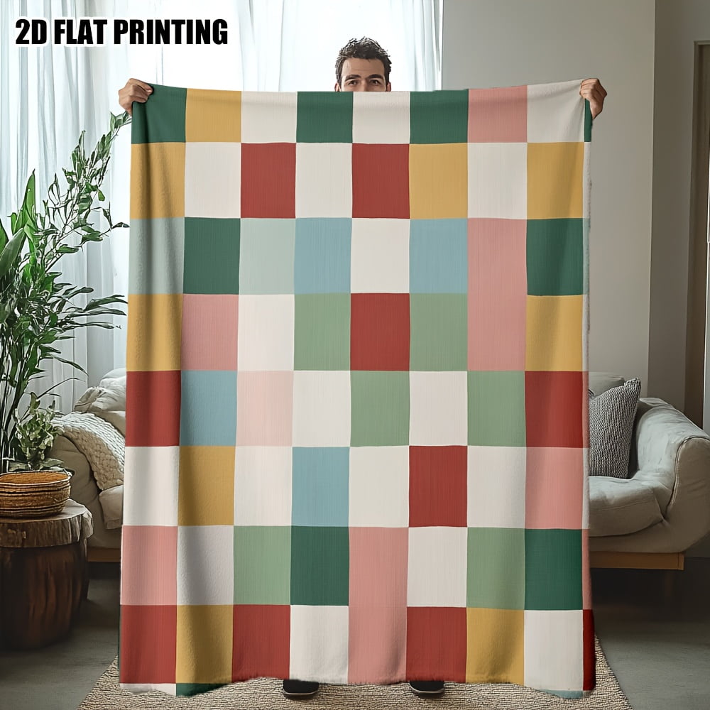 Colorful Squares Harmony Printed Flannel Throw Blanket - Soft Warm All ...