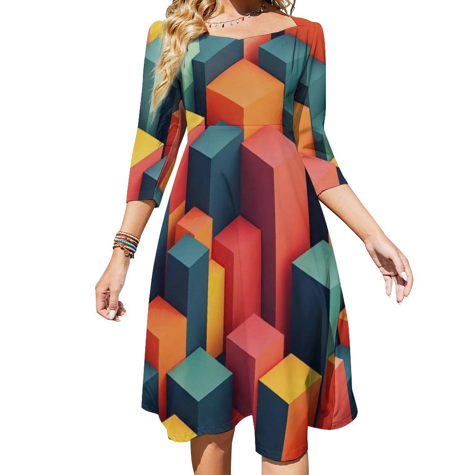 Colorful Squares Modern Art Dress Summer Dresses Woman Street Style Big ...