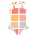 Colorful Squares Pattern Girls' One-Piece Swimsuit Bowknot Tie Shoulder ...