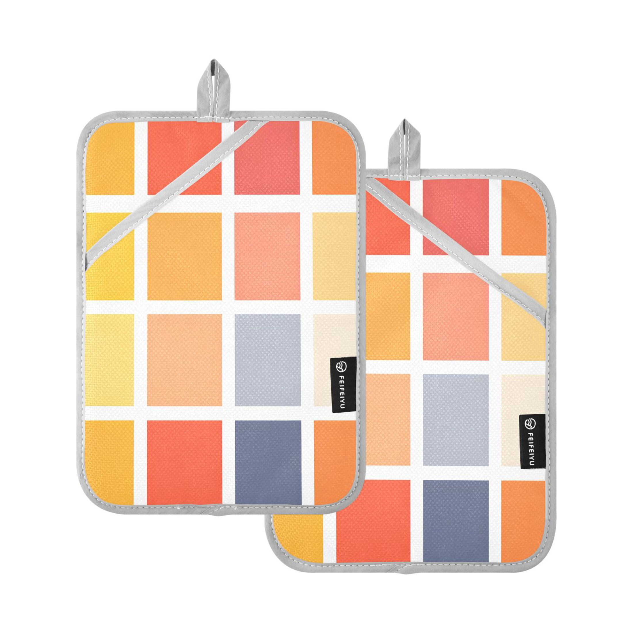 Colorful Squares Pattern Pot Holder Set 2 Piece Non-Slip Oven Hot Pads ...